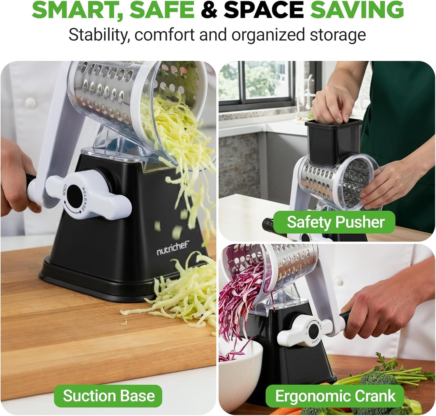 Nutrichef 3 in 1 Cheese Grater & Shredder | Strong Suction Base, Rotary ...