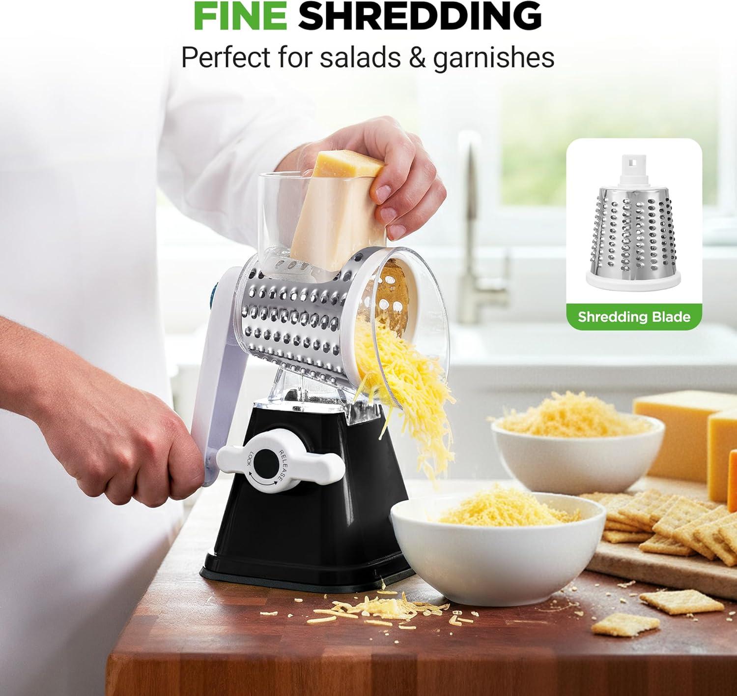 Nutrichef 3 in 1 Cheese Grater & Shredder | Strong Suction Base, Rotary ...