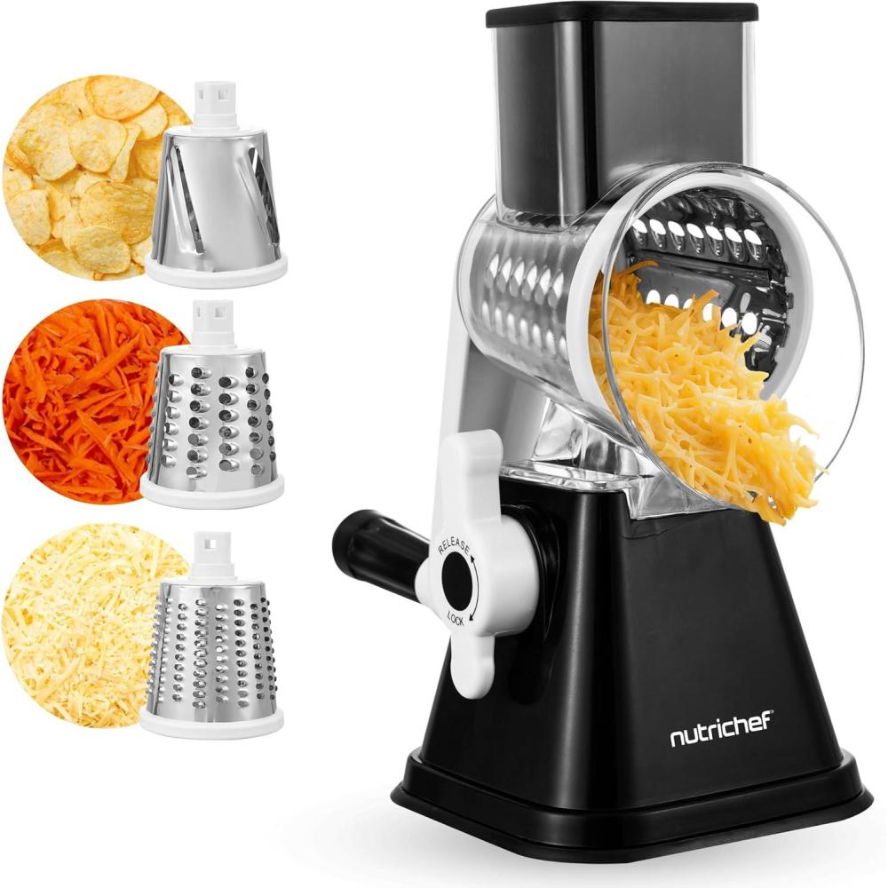 Nutrichef 3 in 1 Cheese Grater & Shredder | Strong Suction Base, Rotary ...