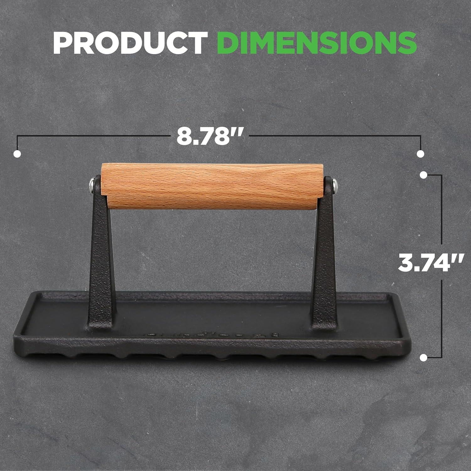 NutriChef Cast Iron Grill Press, Heavy-Duty Smash Burger Press with Beech Wood Handle, Reduces ...