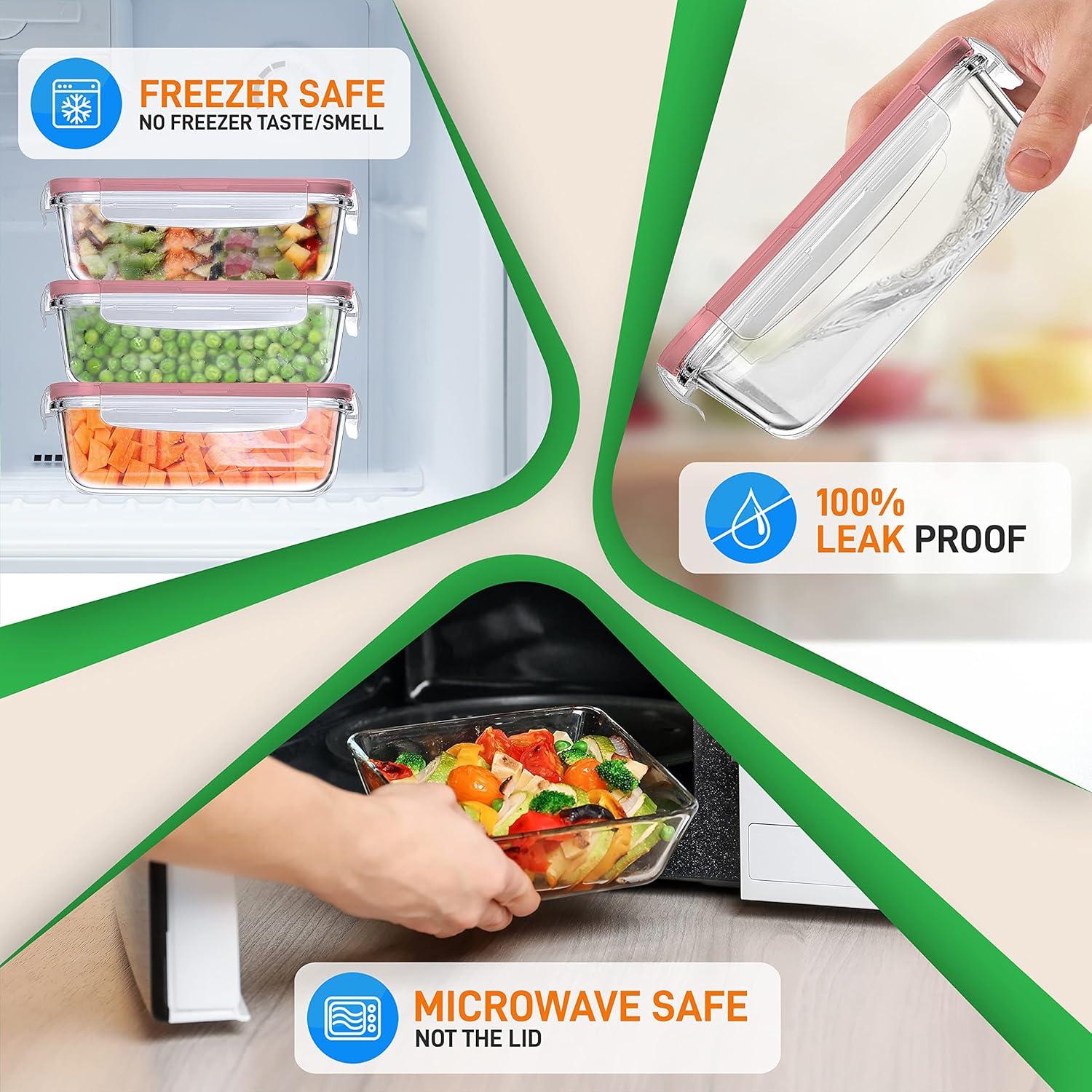 NutriChef 10-Piece Glass Food Containers – Stackable Superior Glass ...