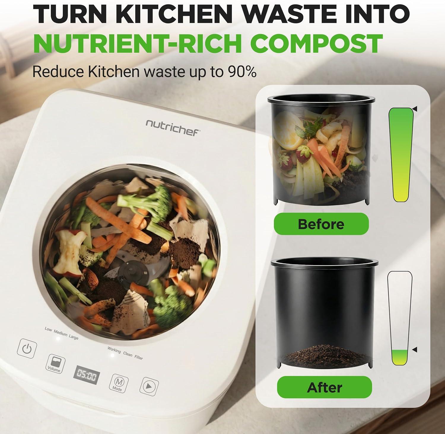 NutriChef 4 Quart Electric Kitchen Composter | Smart Countertop ...