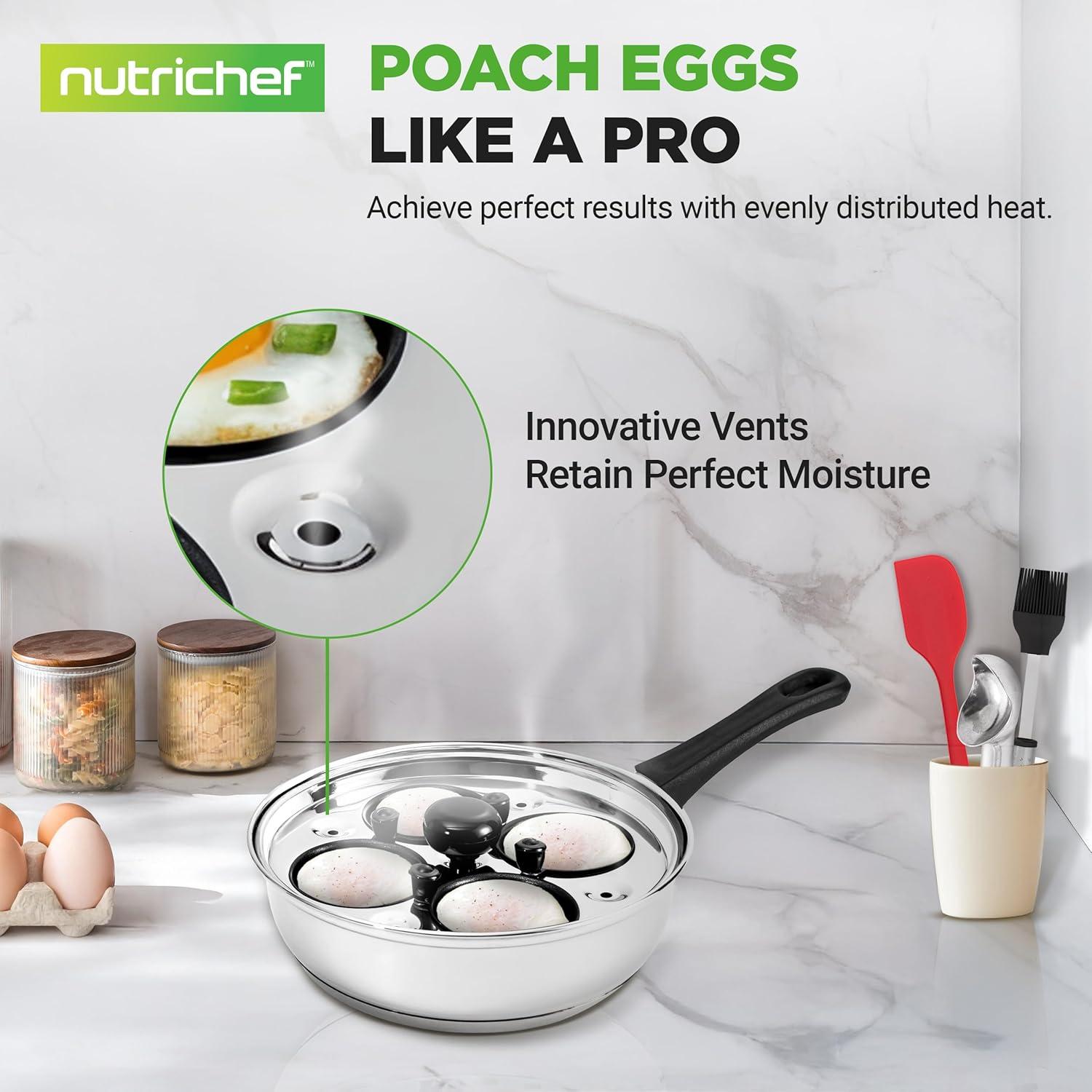 NutriChef Egg Poacher Pan Set – 7.87” Stainless Steel Poached Egg ...