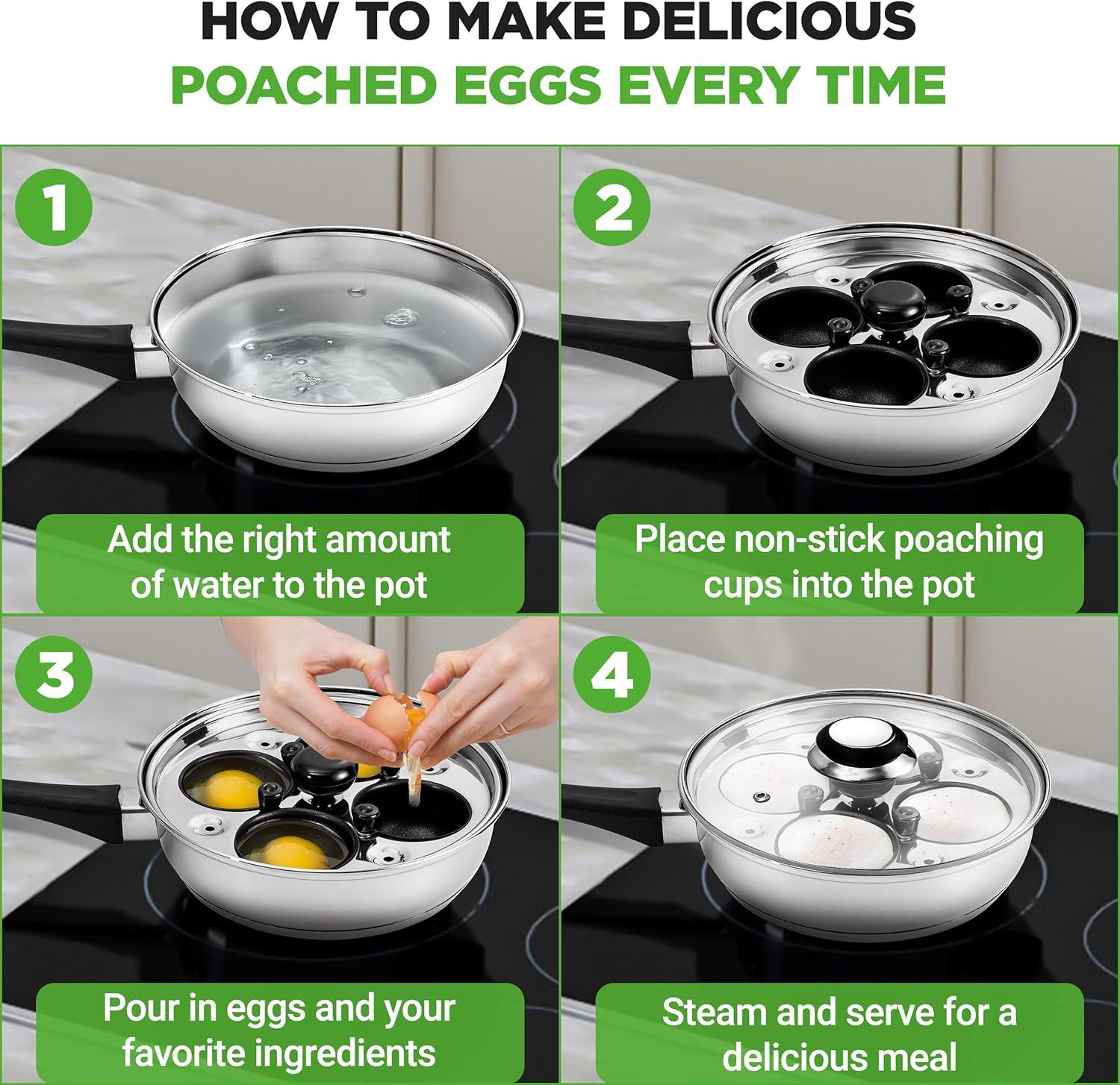 NutriChef Egg Poacher Pan Set – 7.87” Stainless Steel Poached Egg ...