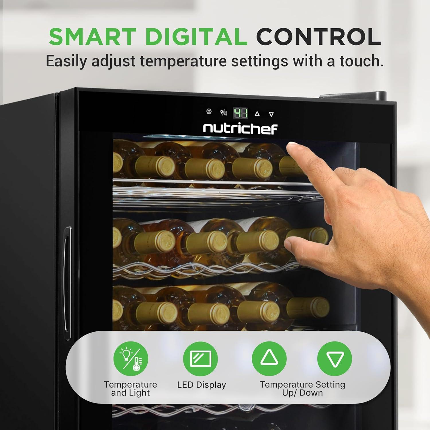 NutriChef PKCWC340 Wine Fridge, 34 Bottle Single Zone Beverage Chiller ...