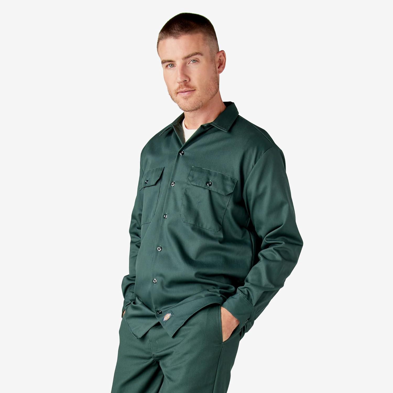 Dickies Men’s Big and Tall Long Sleeve Work Shirt(Hunter Green) - Dickies