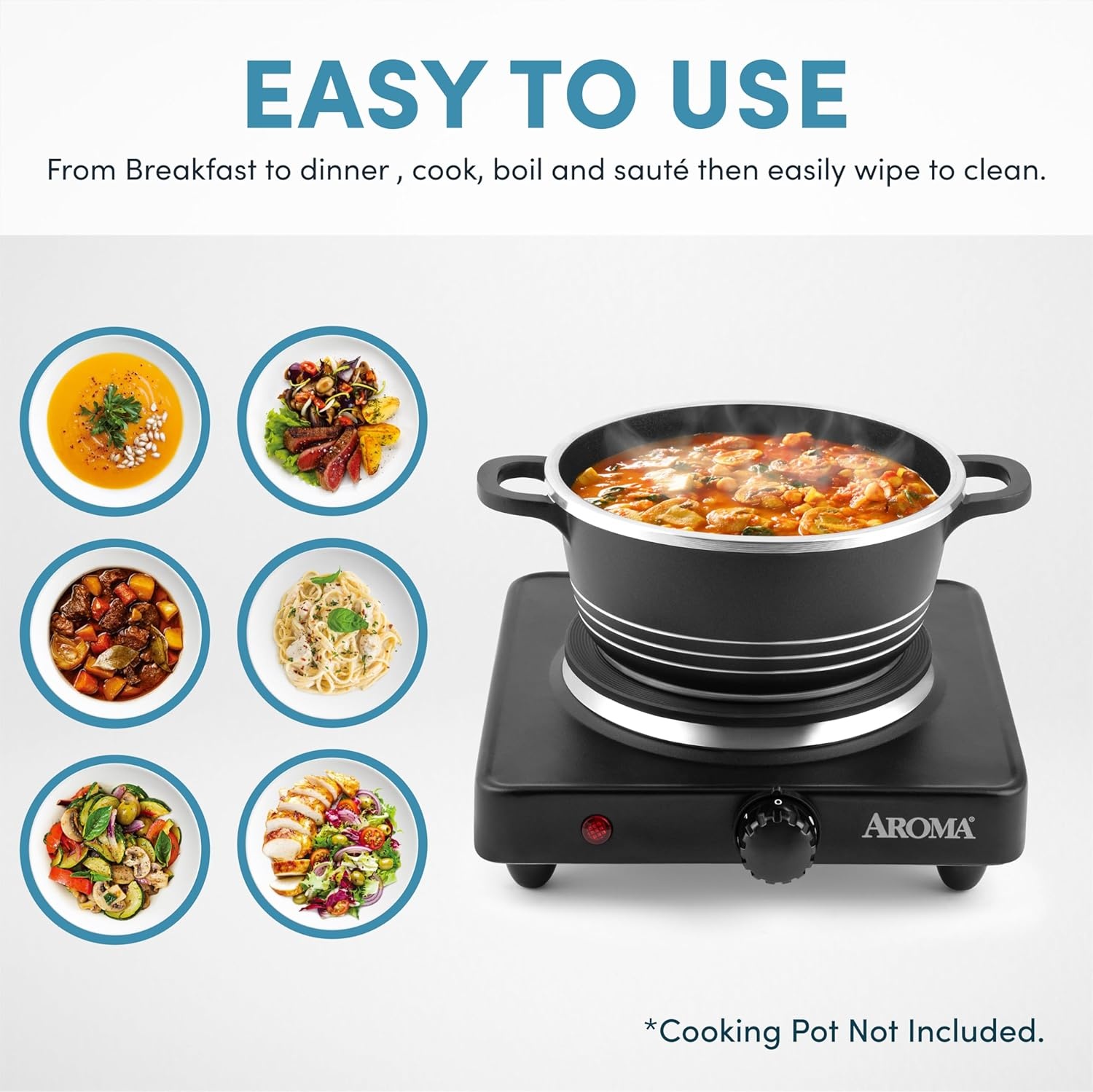 AROMA® 6″ Single Burner Hot Plate, Compact & Portable with Temperature ...
