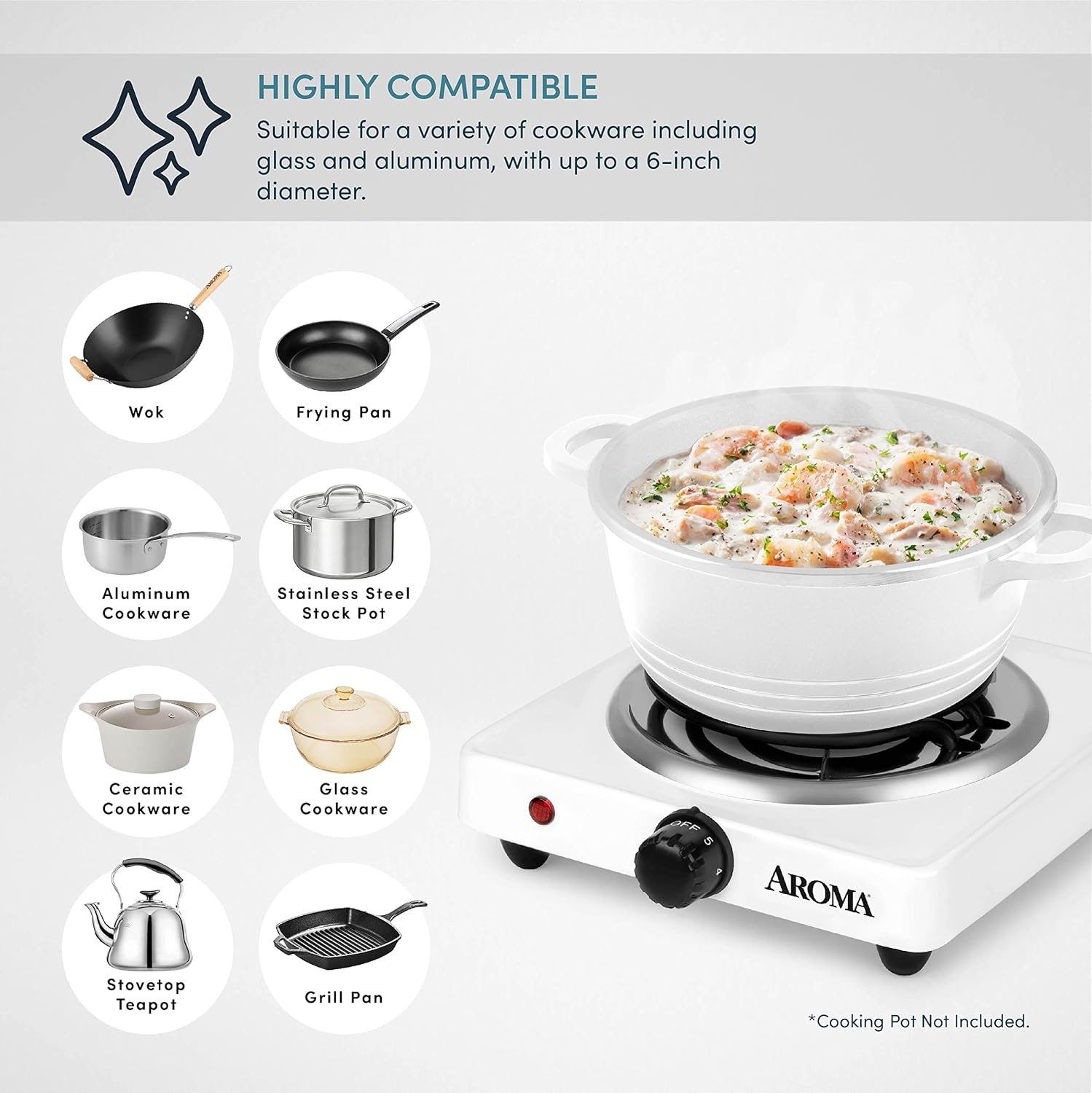 AROMA® 6″ Single Burner Hot Plate, Compact & Portable with Temperature ...