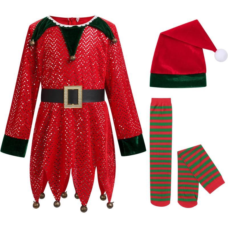 Christmas Elf Costume for Kids Girls Santa Elf Dress up Cosplay Xmas ...