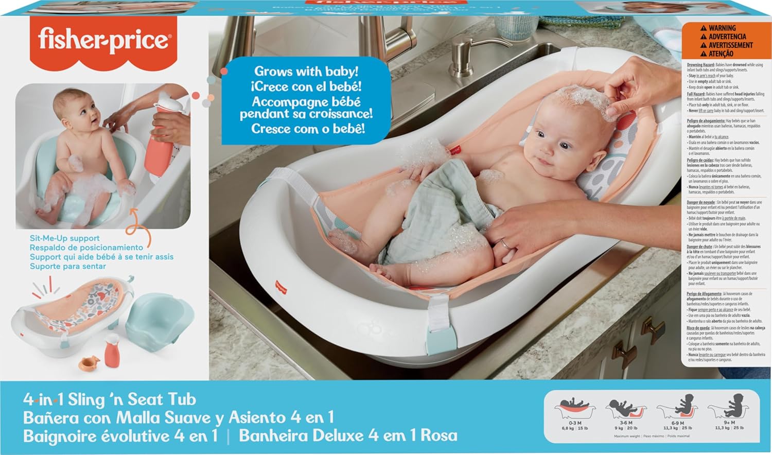 Fisher-Price Baby to Toddler Bath 4-in-1 Sling ‘n Seat Tub with ...